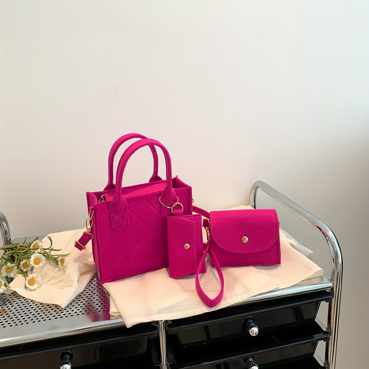 Mini Felt Tote Bag Fashion Plaid Print Crossbody Bag Women's - Temu New ...