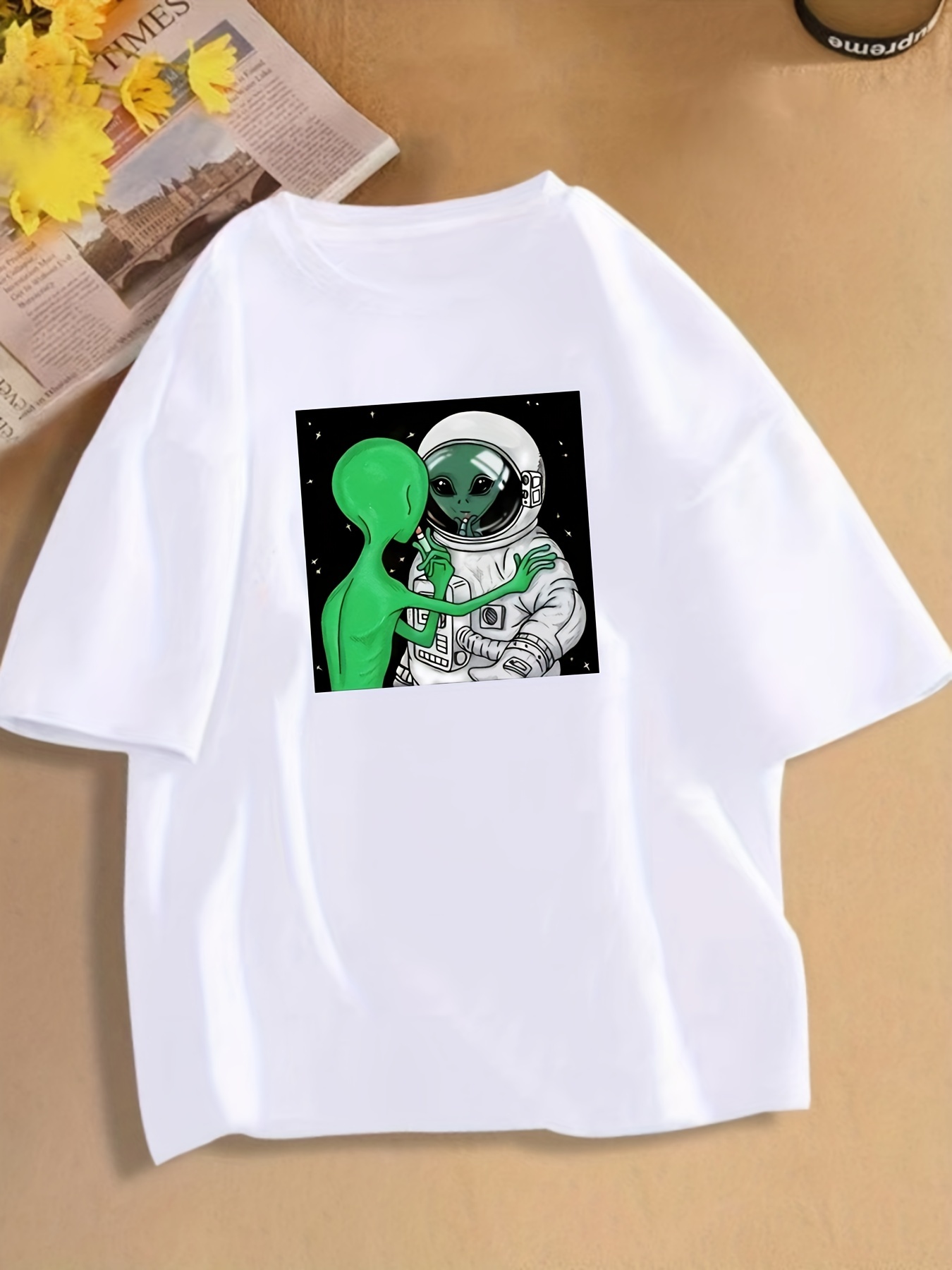 Comfy Tee Shirt Girls Cartoon Alien Alien Astronaut Print - Temu Australia