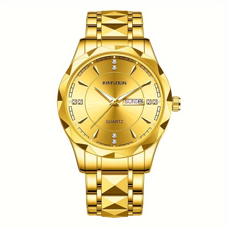 Men's Steel Strap Golden Watch Calendar Business Luminous - Temu Ireland