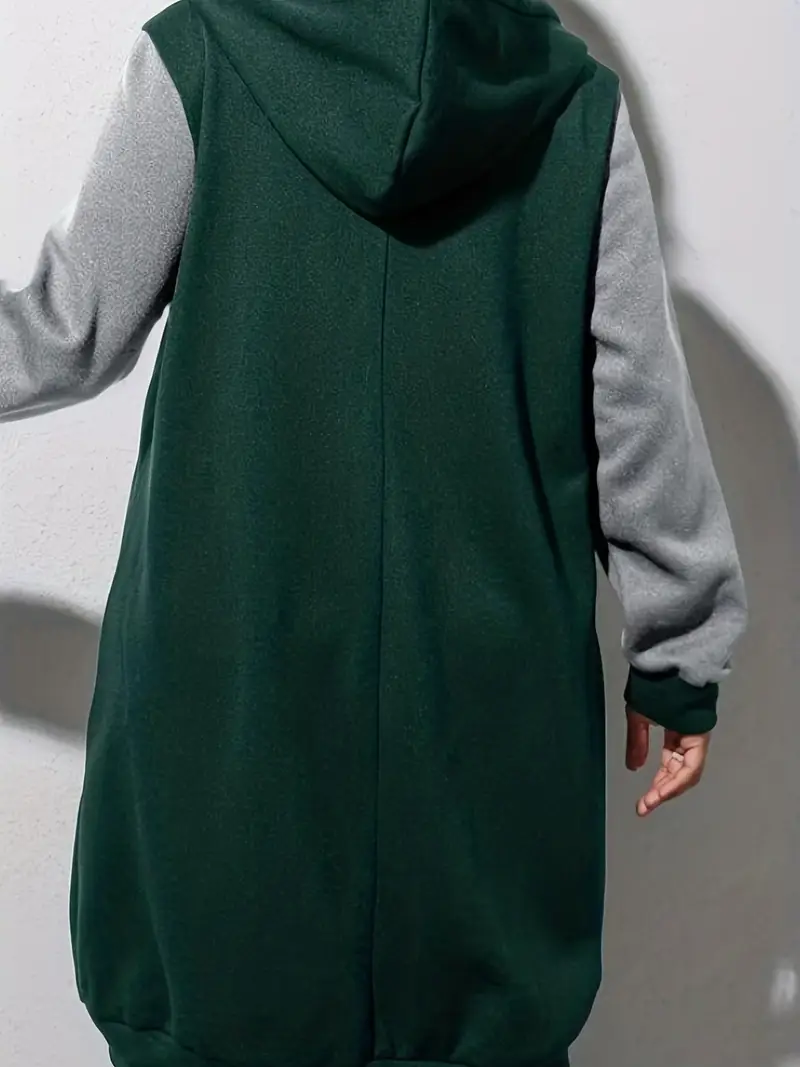 Color Block Zip Drawstring Hoodie Casual Long Sleeve Drop Temu