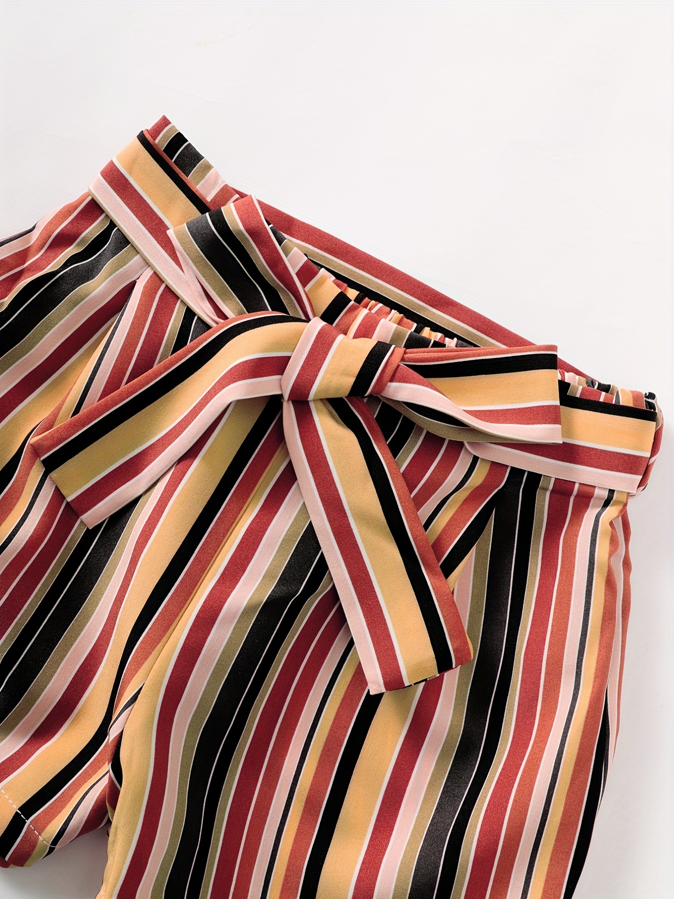 2pcs Toddler Girls Button Striped Cami Crop Top Belted Shorts Set Kids ...