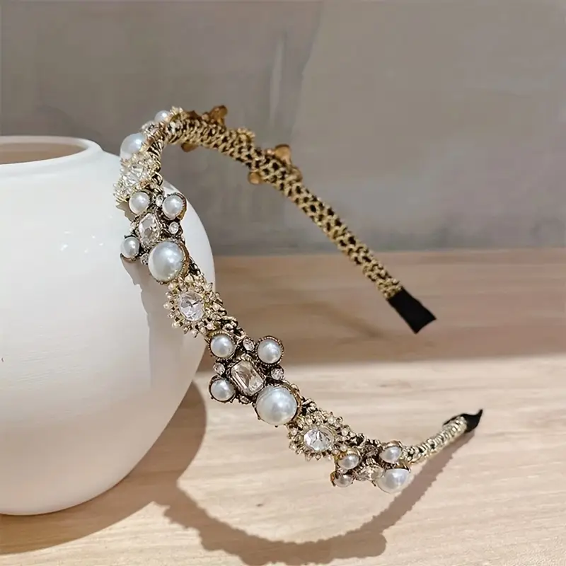 Baroque Rhinestone Headband Faux Pearl Hea Hoop Glitter Hari Temu