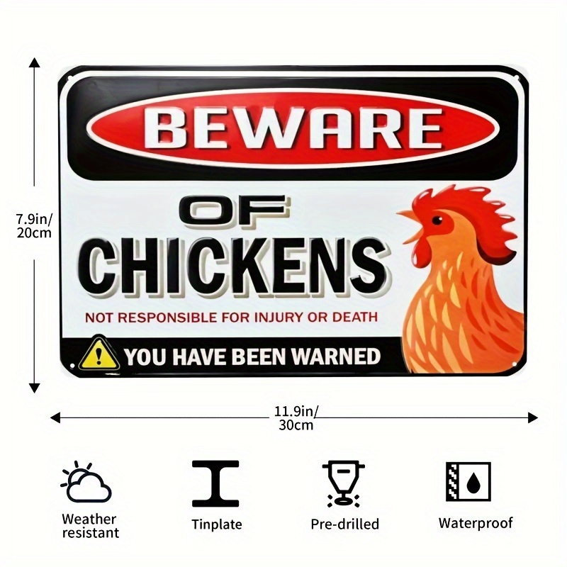 Beware Of Chickens Warning Metal Tin Sign, Chicken Lovers Outdoor ...
