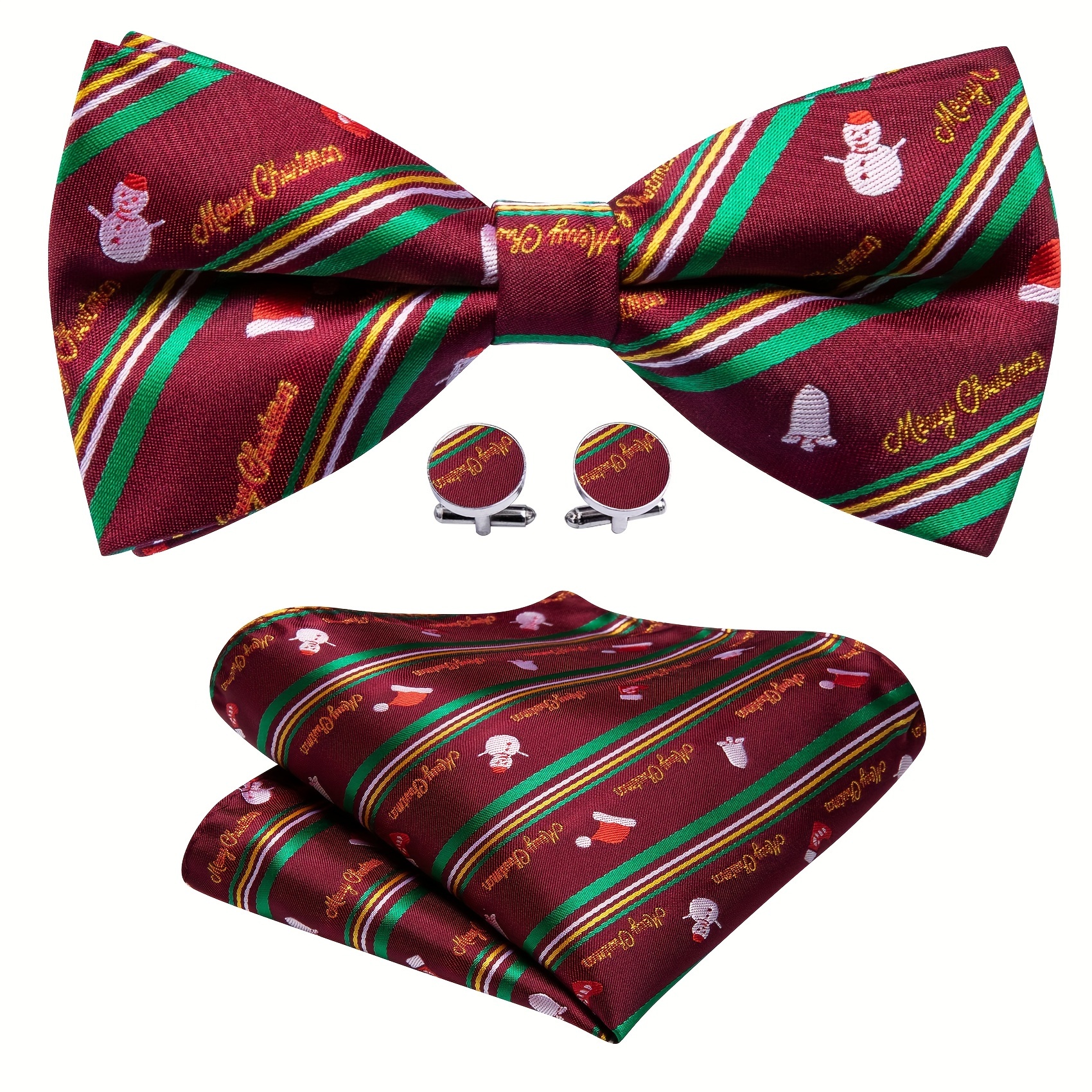 4pcs Set Mens Christmas Handkerchief And Cufflinks Mens Pattern ...