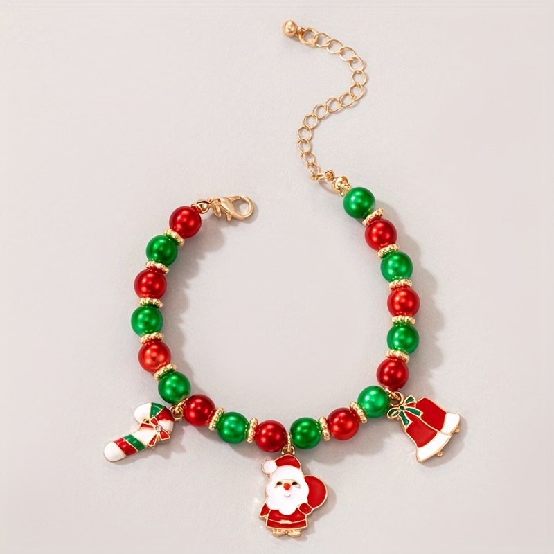 Santa Claus Bell Dripping Oil Bracelet Colorful Faux Pearl - Temu ...
