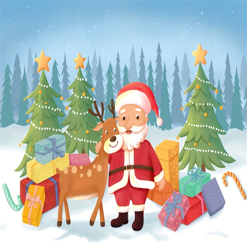 3pcs Set Christmas Canvas Print Posters Cartoon Santa Elk Pine Canvas ...