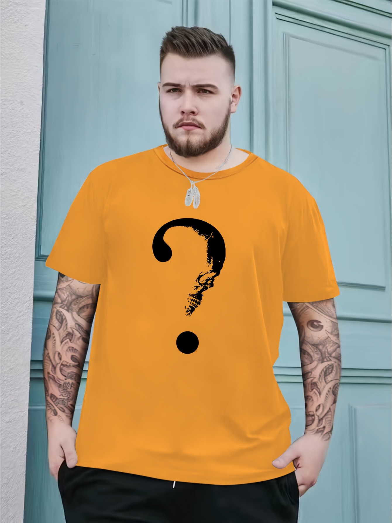 Plus Size Question Mark Print T shirt Men's Casual Street - Temu New ...