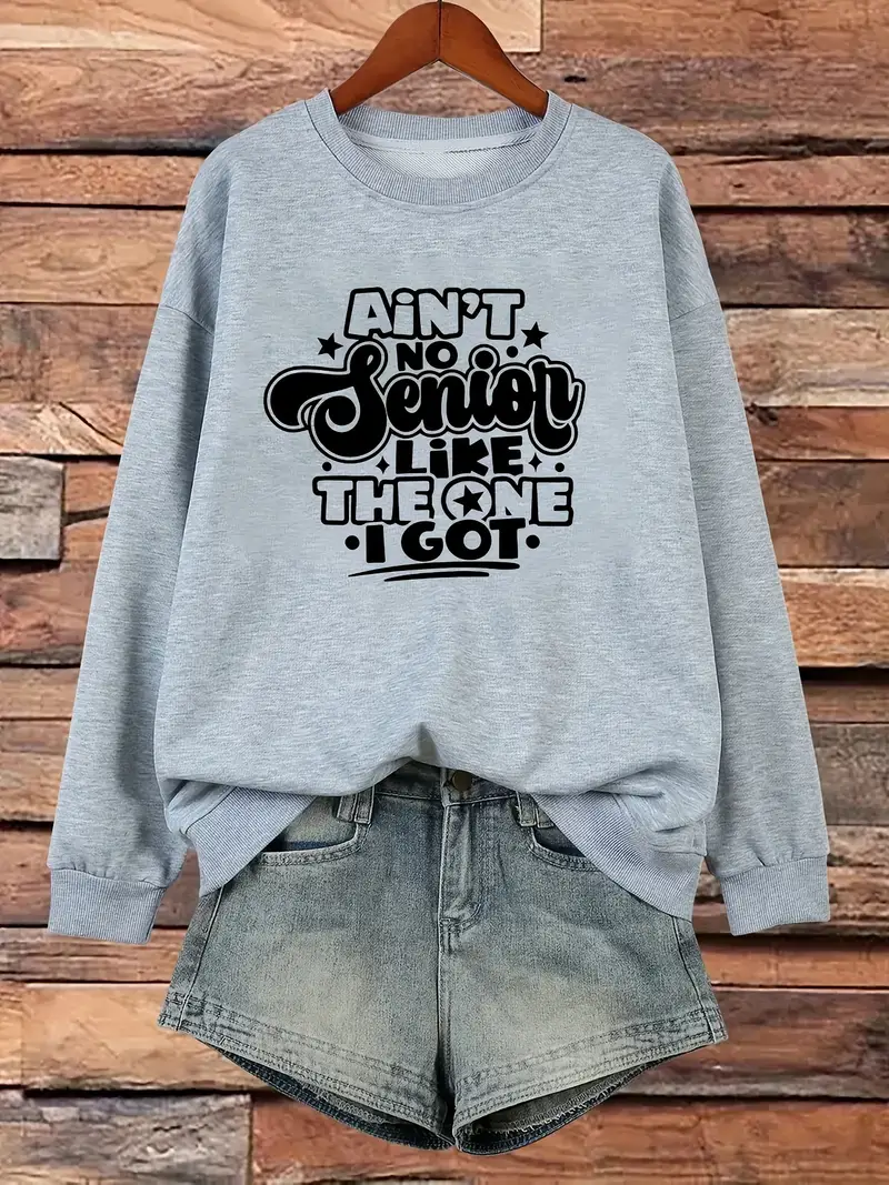 Letter Print Sweatshirt Plus Size Casual Long Sleeve Crew Temu New
