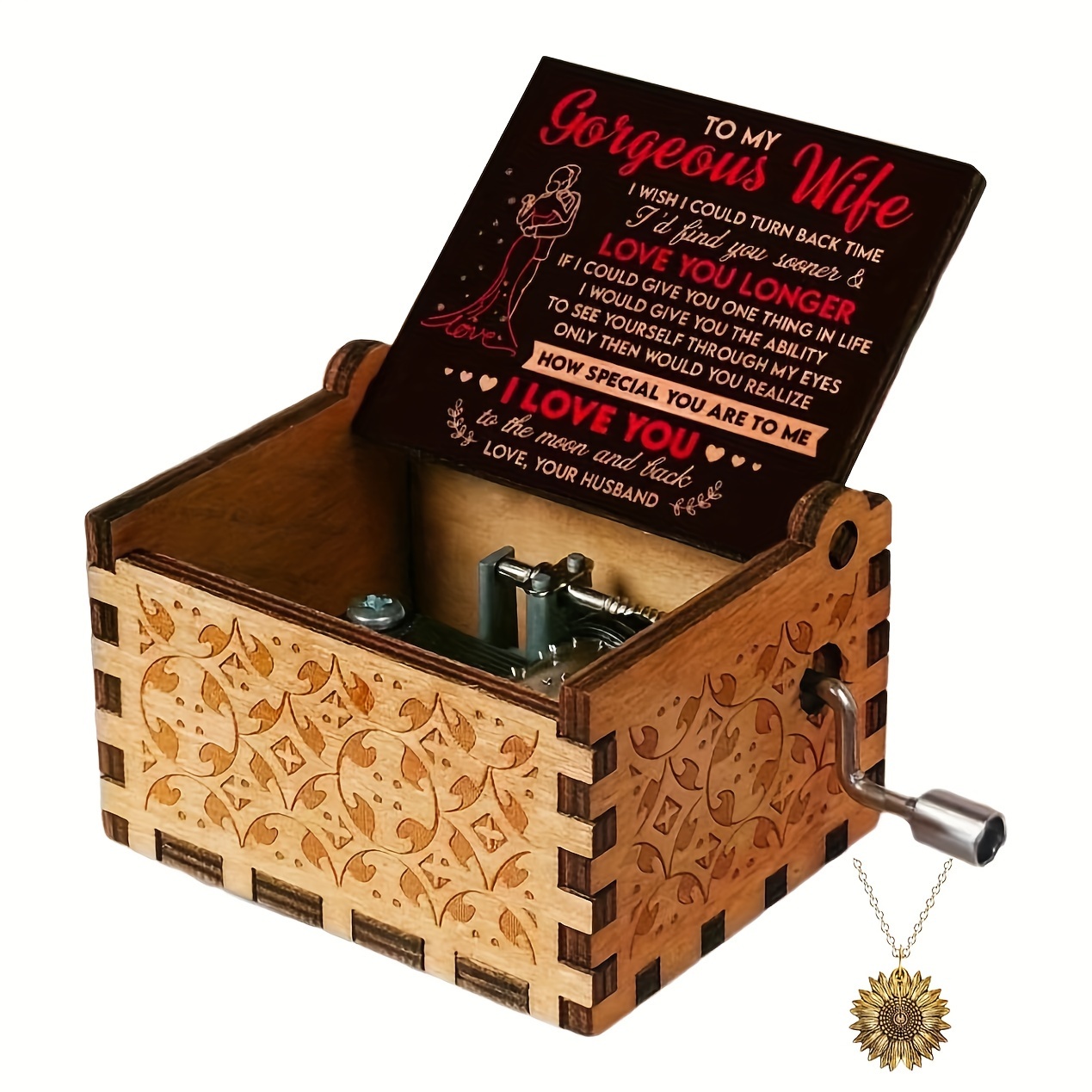 Sunshine Music Boxes Sunflower Necklace Wooden Hand Cranked - Temu ...