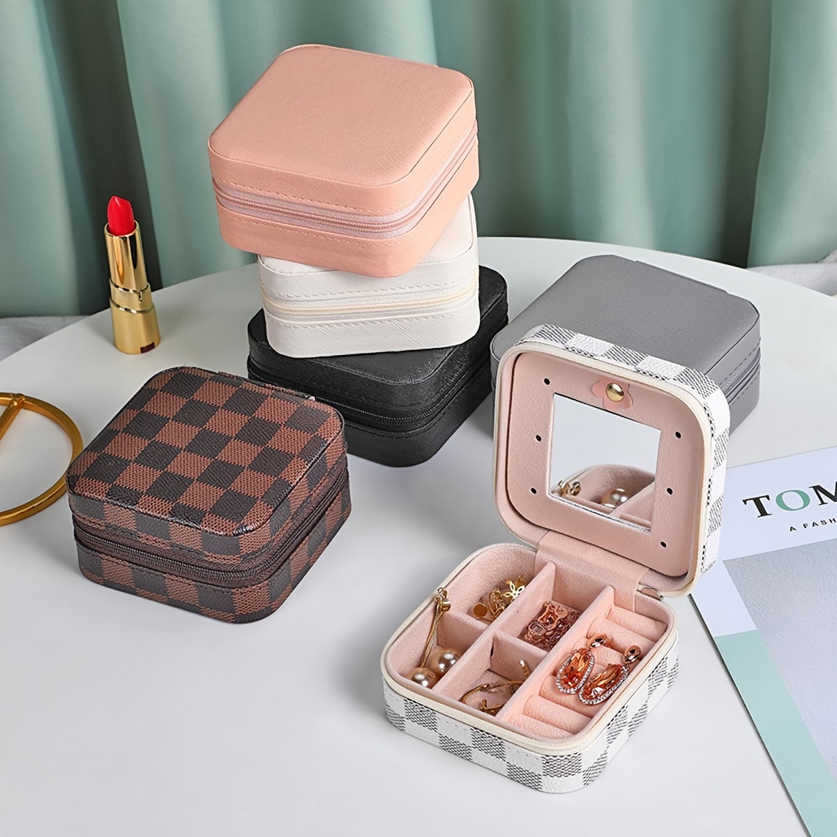 Portable Travel Jewelry Box Minimalist Mirror Design Pu - Temu Canada