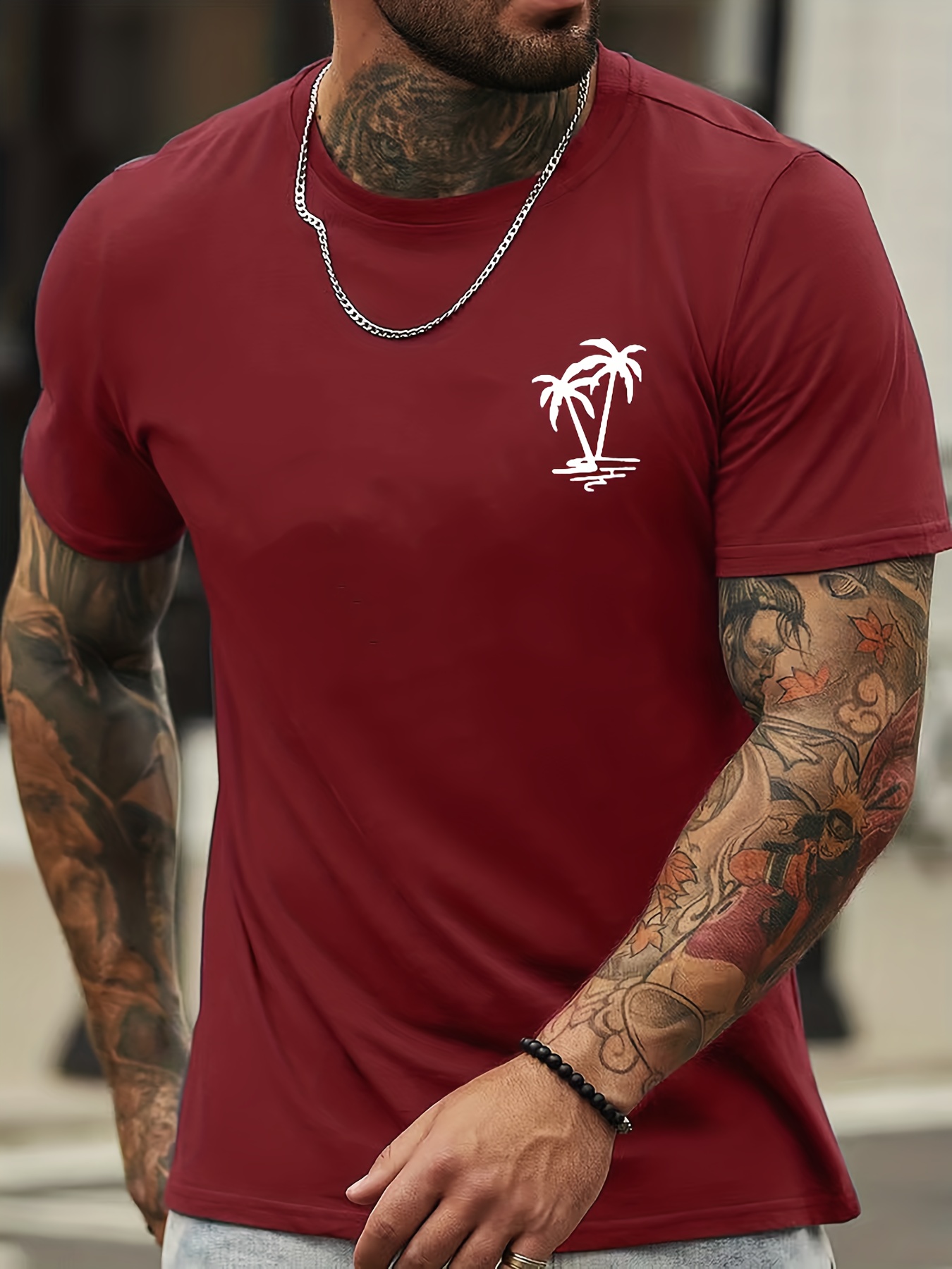 Coconut Palm Pattern T shirt Men's Casual Street Style - Temu Australia