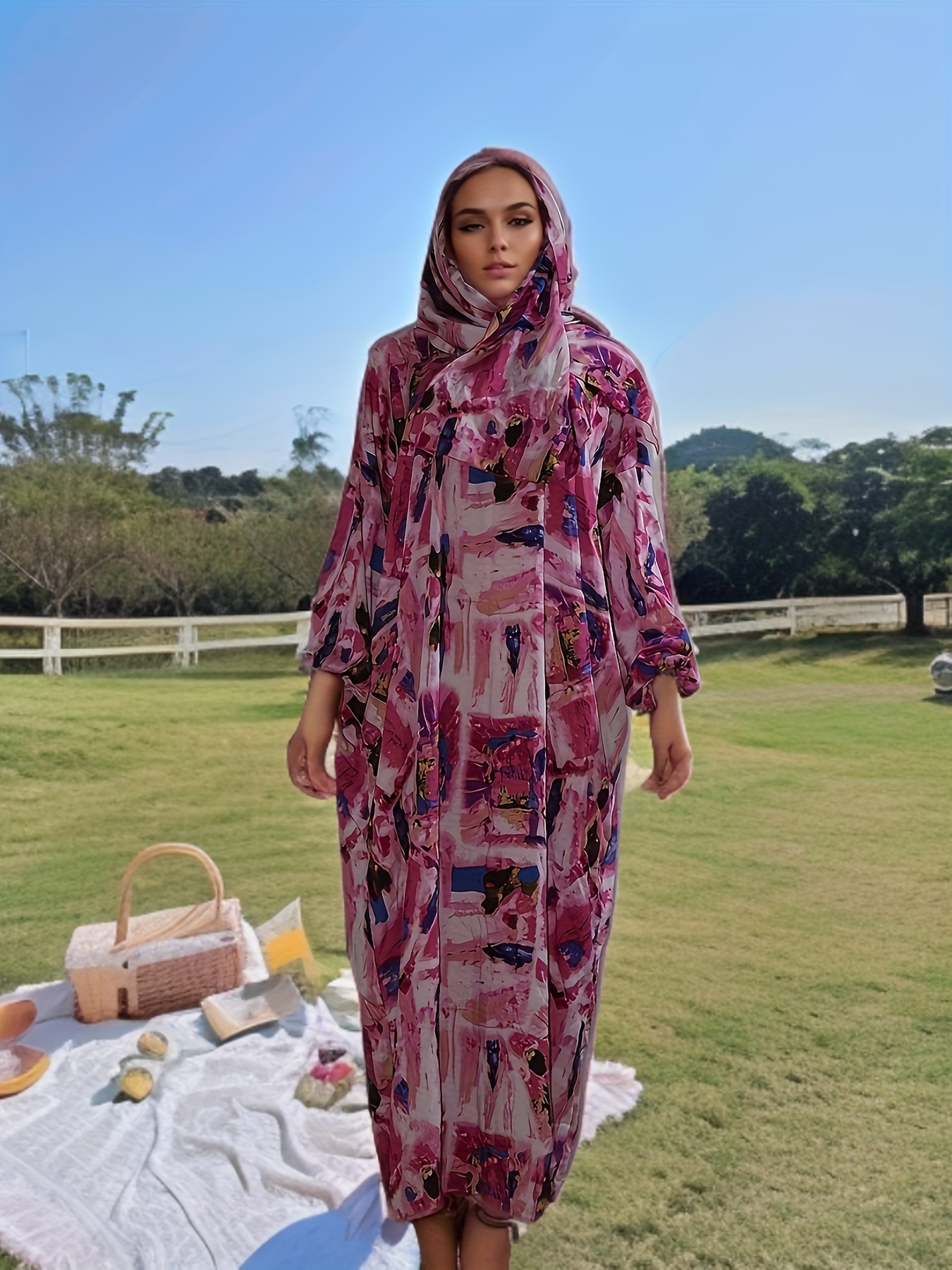 Ramadan Plus Size Colorblock Pattern Maxi Modest Dress - Temu Australia