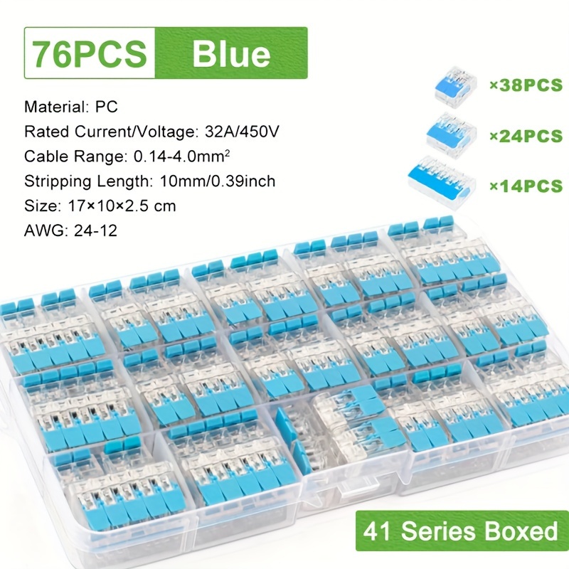 76pcs/boîte Pour Connecteurs De Câblage Électrique Pince Bloc Terminal ...