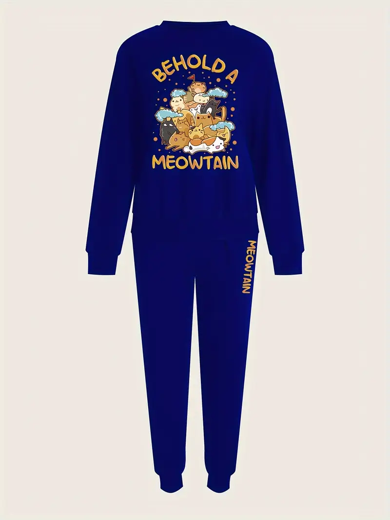 Graphic Print Two Piece Set Crew Neck Sweatshirt Pants Temu New Zealand