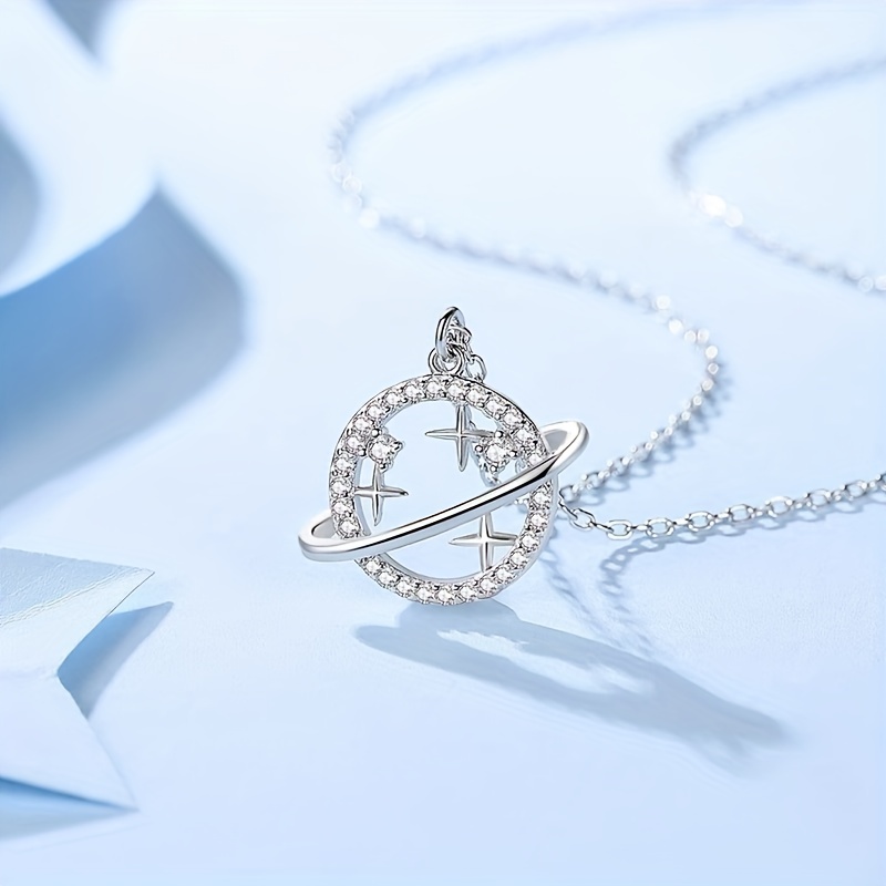 Iced Shiny Cz Planet Pendant Necklace Elegant Super Shiny - Temu United ...
