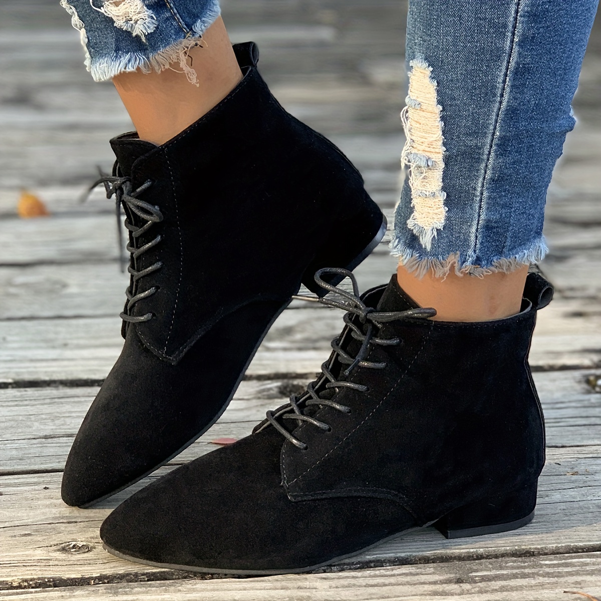 Womens Solid Color Trendy Boots Lace Versatile Block Heel - Temu Australia