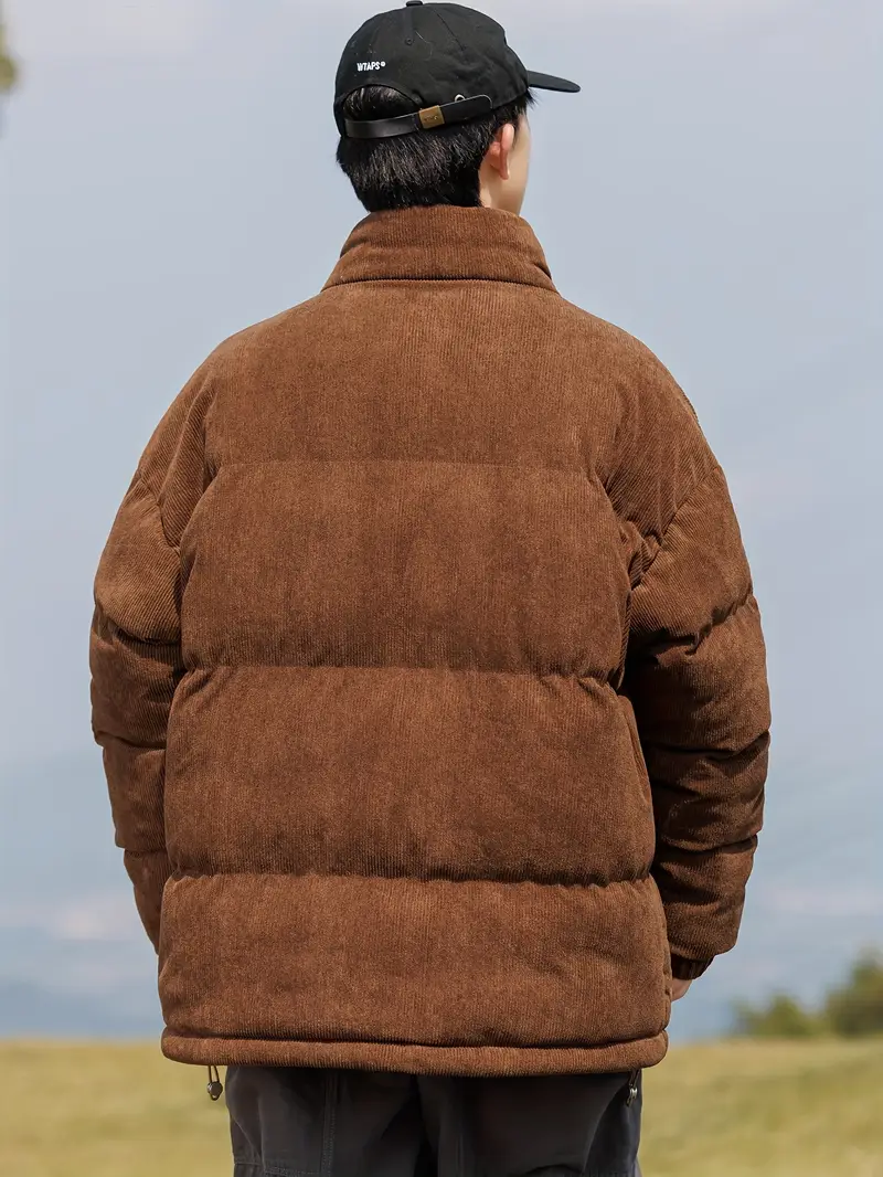 도시 산책 거리에서 겨울 야외 활동을 위한 남성용 스타일리시한 코듀로이 패딩 코트 포켓이 있는 캐주얼하고 통 Temu