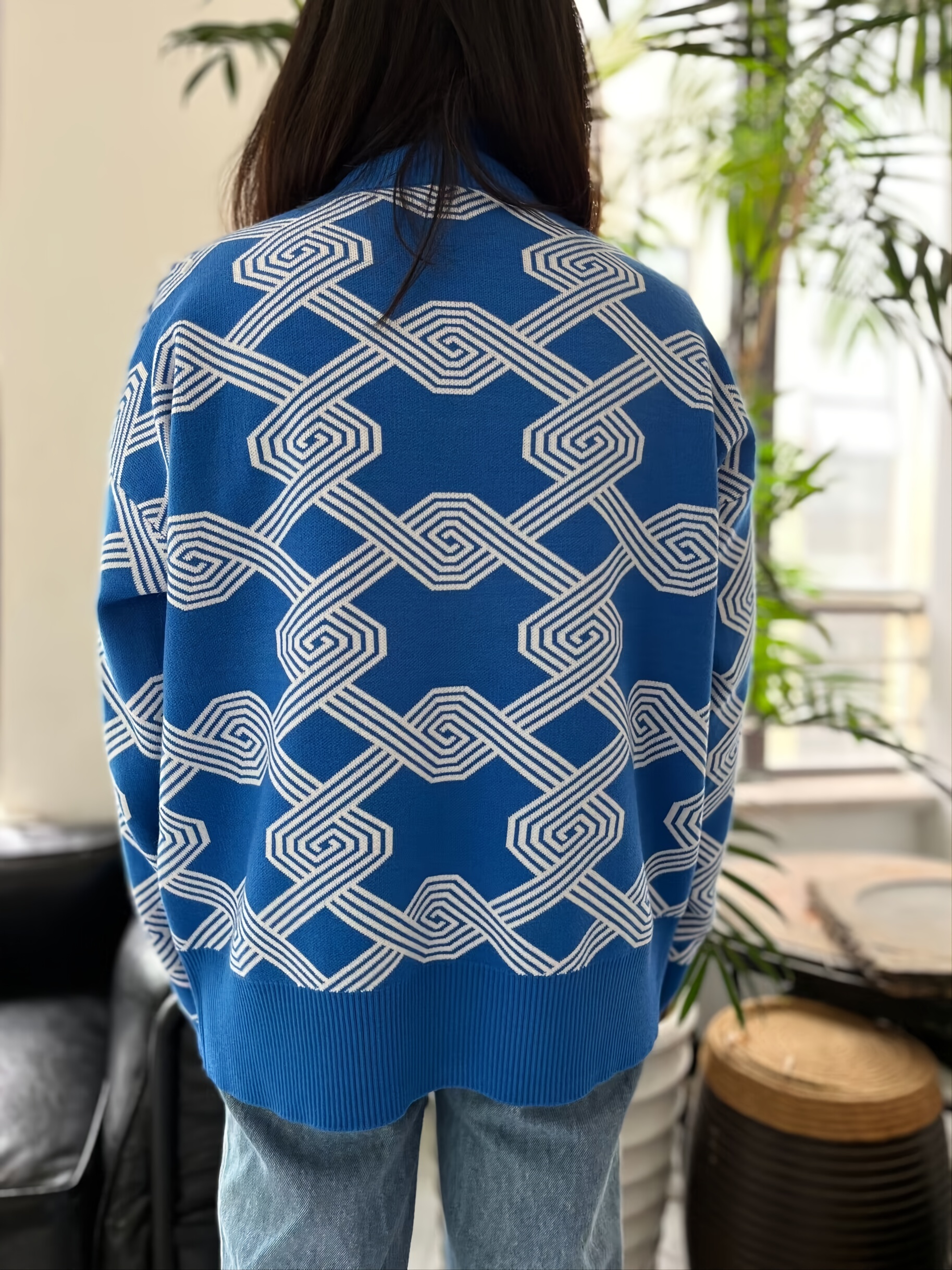 solid turtleneck long sleeve loose sweater bohemian autumn - Temu New ...