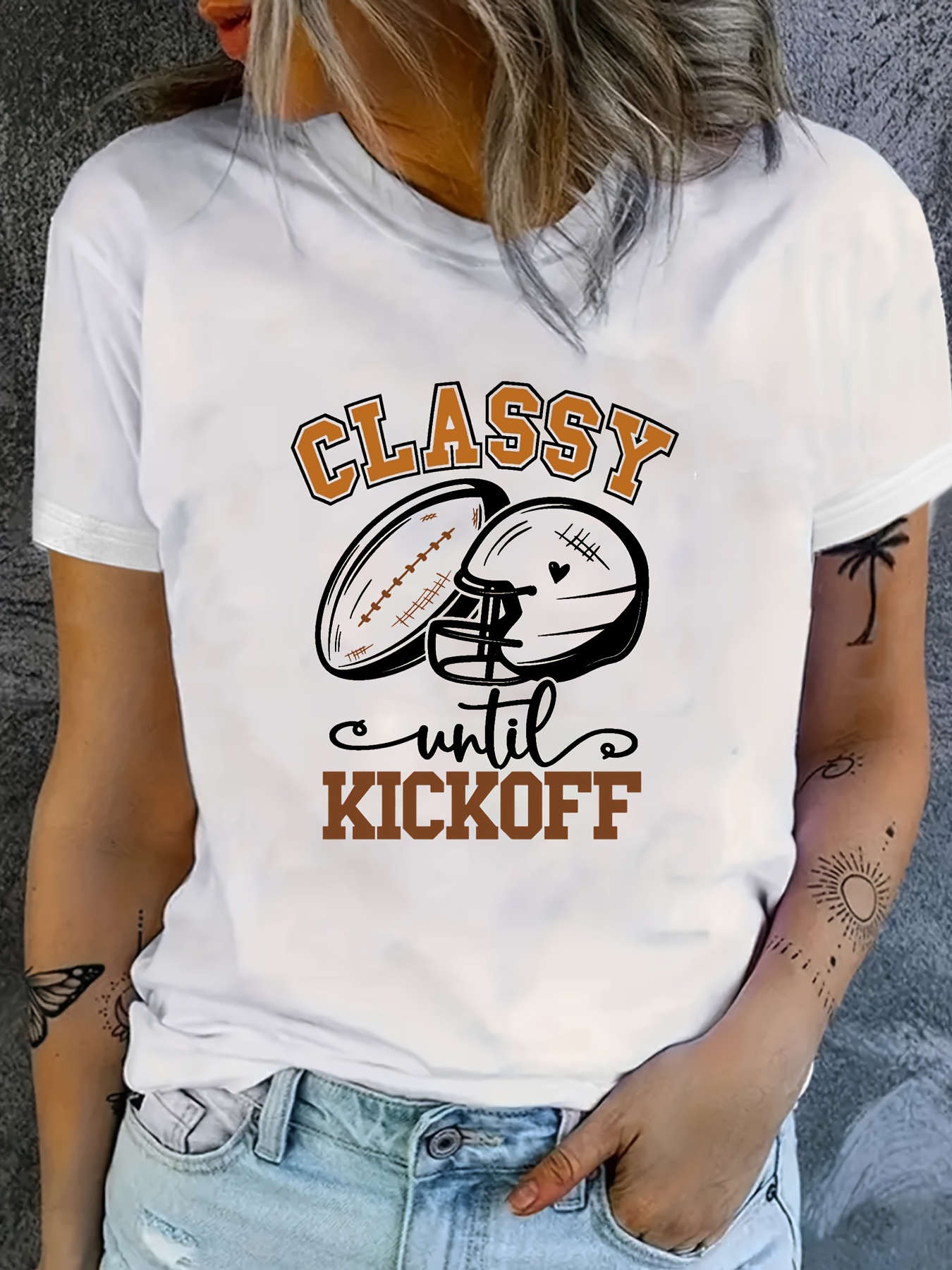 Football Print T shirt Short Sleeve Crew Neck Casual Top - Temu New Zealand