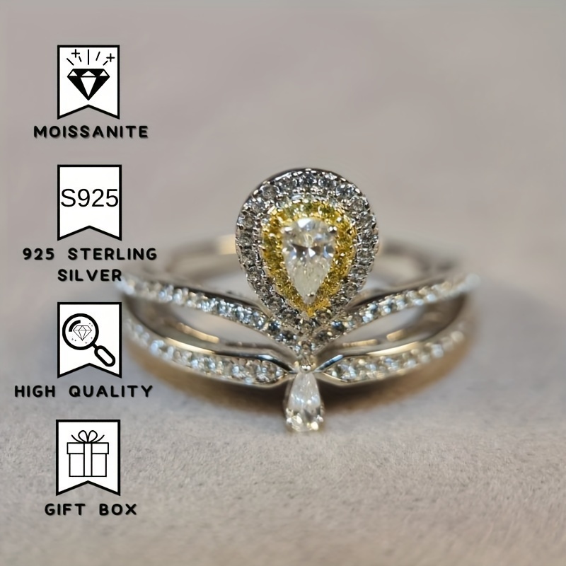 Moissanite Pear Cut Ring S925 Sterling Silver Promise Ring - Temu ...