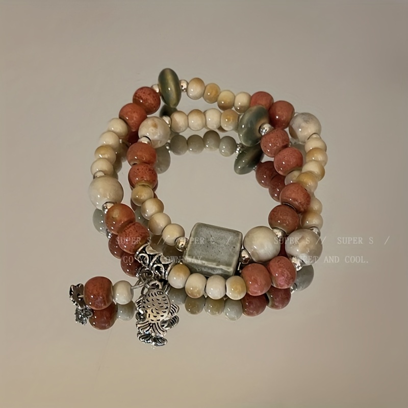 Ethnic Style Ceramic Wooden Beaded Bracelet, Chinese Style Accessories ...