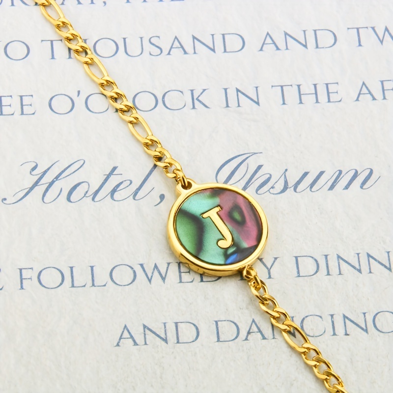 Abalone Shell Letter Thin Chain Bracelet 18k Plated - Temu United Kingdom