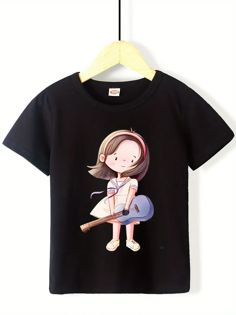 100 Cotton Guitar Girl Print T Shirt Short Sleeve Tees Temu United
