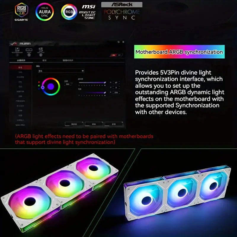 3개 120mm 컴퓨터 케이스 팬 키트 워터 쿨러 4핀 3핀수 암 분리 가능한 조합 X 2 마더보드 Temu
