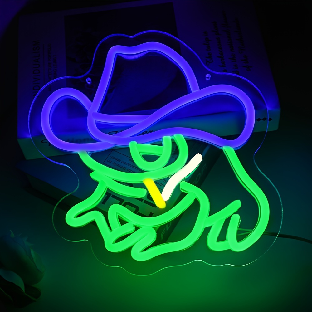 Cowboy Hat Neon Sign Light Wall Decoration Dimmable Frog Art - Temu ...