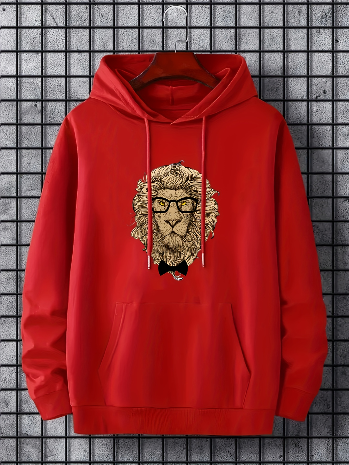 lion pattern hoodie kangaroo pocket men's casual pullover - Temu Canada