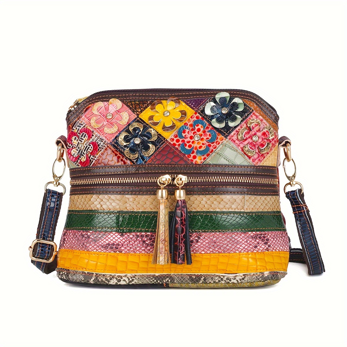 Trendy Snake Pattern Contrast Color Crossbody Bag Flower - Temu Australia