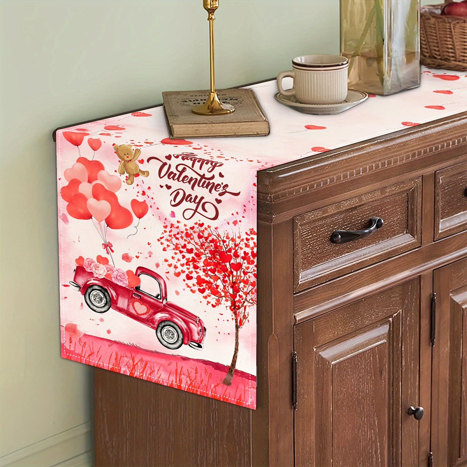 Table Runner Happy Valentines Table Runner Red Truck Love - Temu United ...