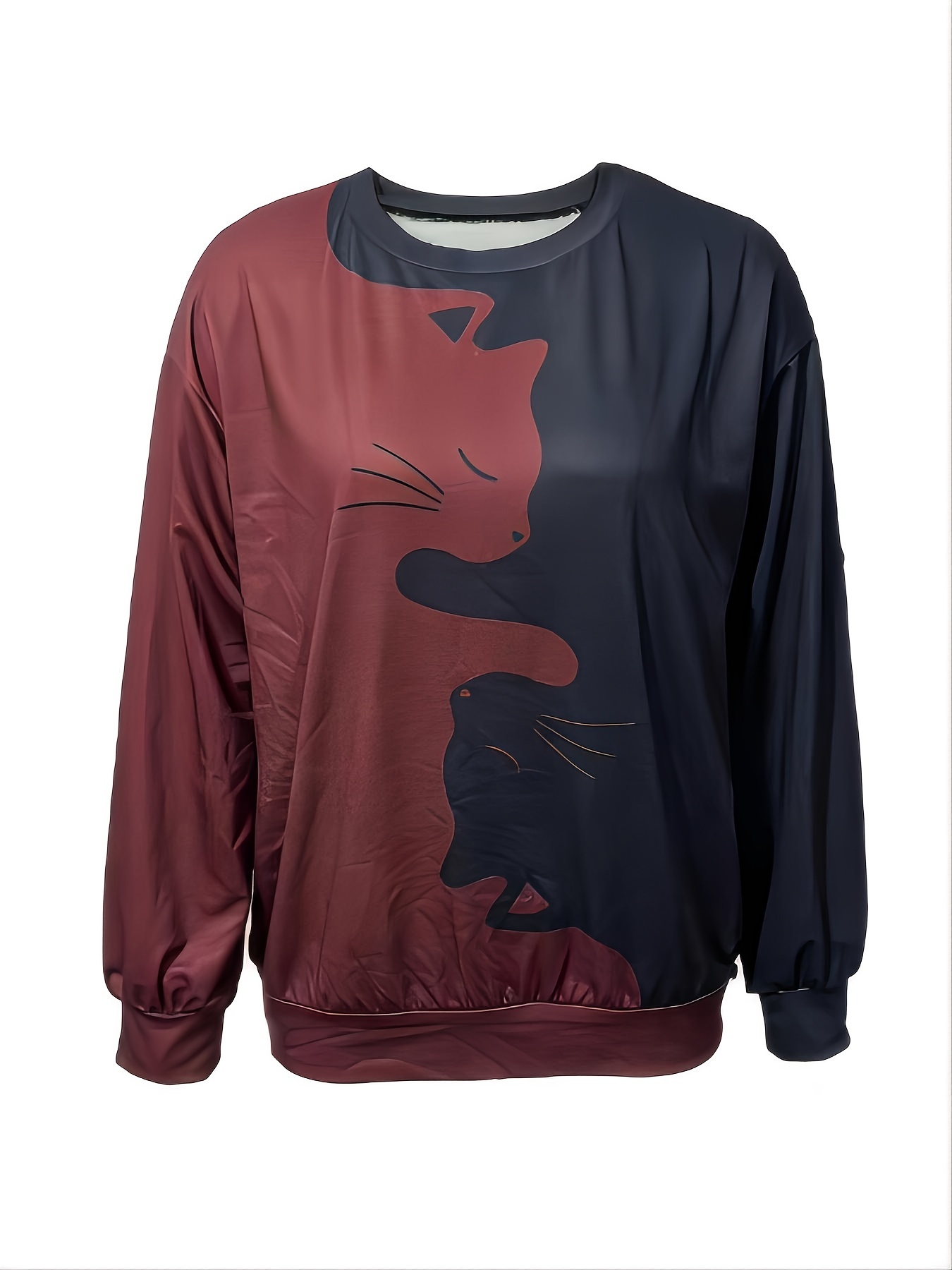 Cute Cat Print Crew Neck Sweatshirt Casual Long Sleeve Loose - Temu Canada