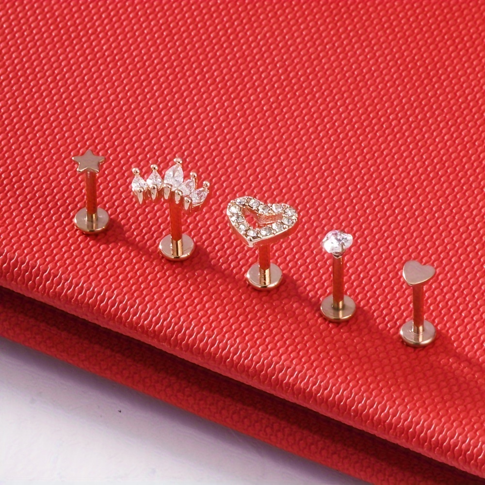 Valentine's Day Heart Shaped Star Ear Bone Studs Stainless - Temu Ireland