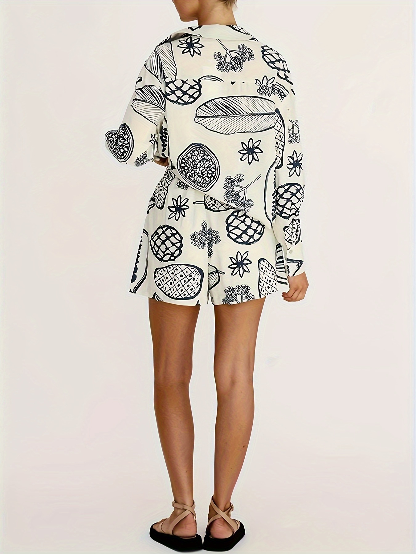 Fruit Print Matching Two piece Set Casual Shirt Elastic - Temu New Zealand