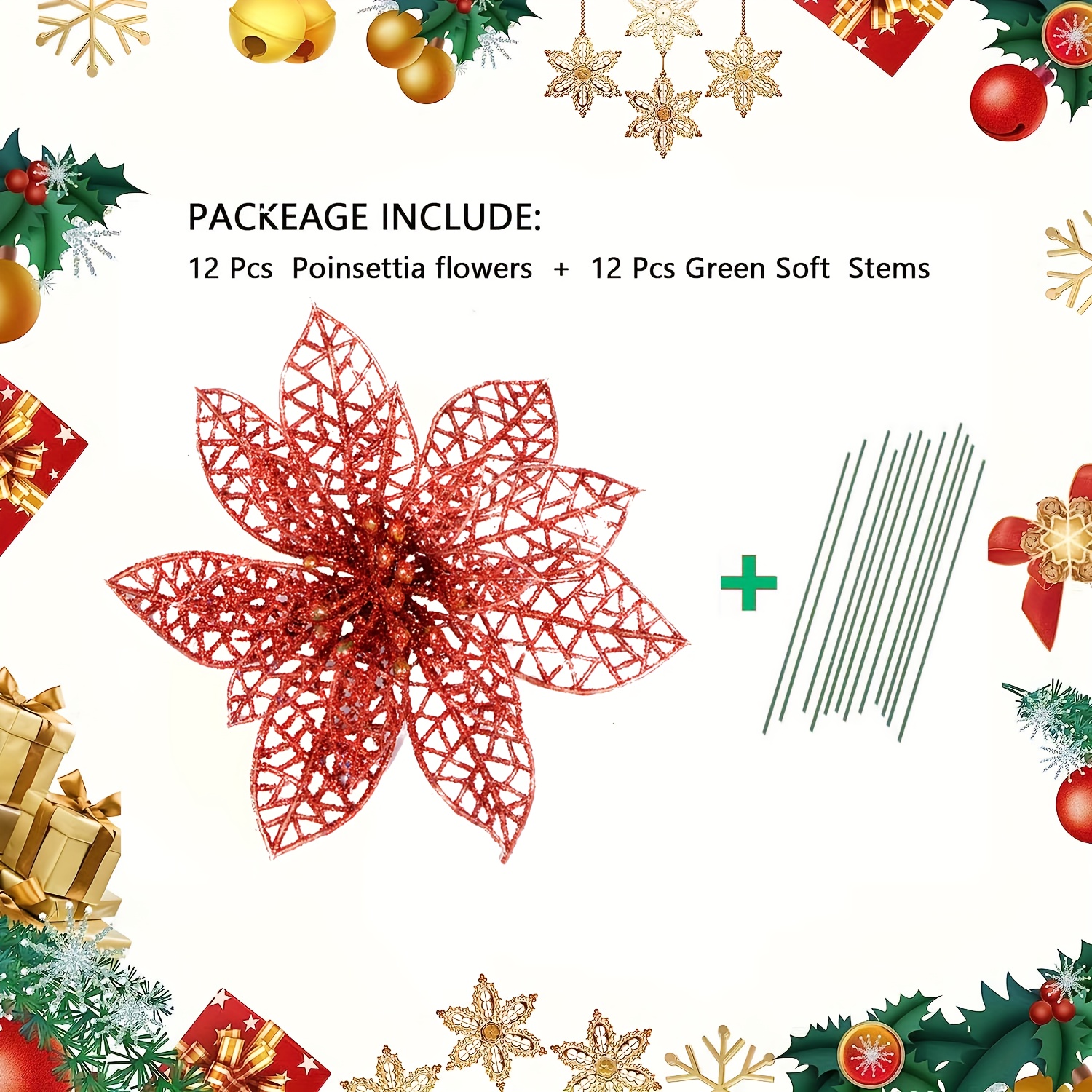 Diameter Glitter Christmas Flowers Gold Poinsettia - Temu New Zealand