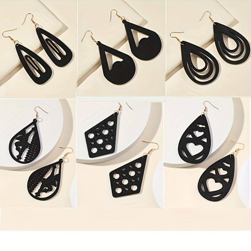 Black Hollow Carved Pattern Droplet / Rhombus Dangle - Temu United Kingdom