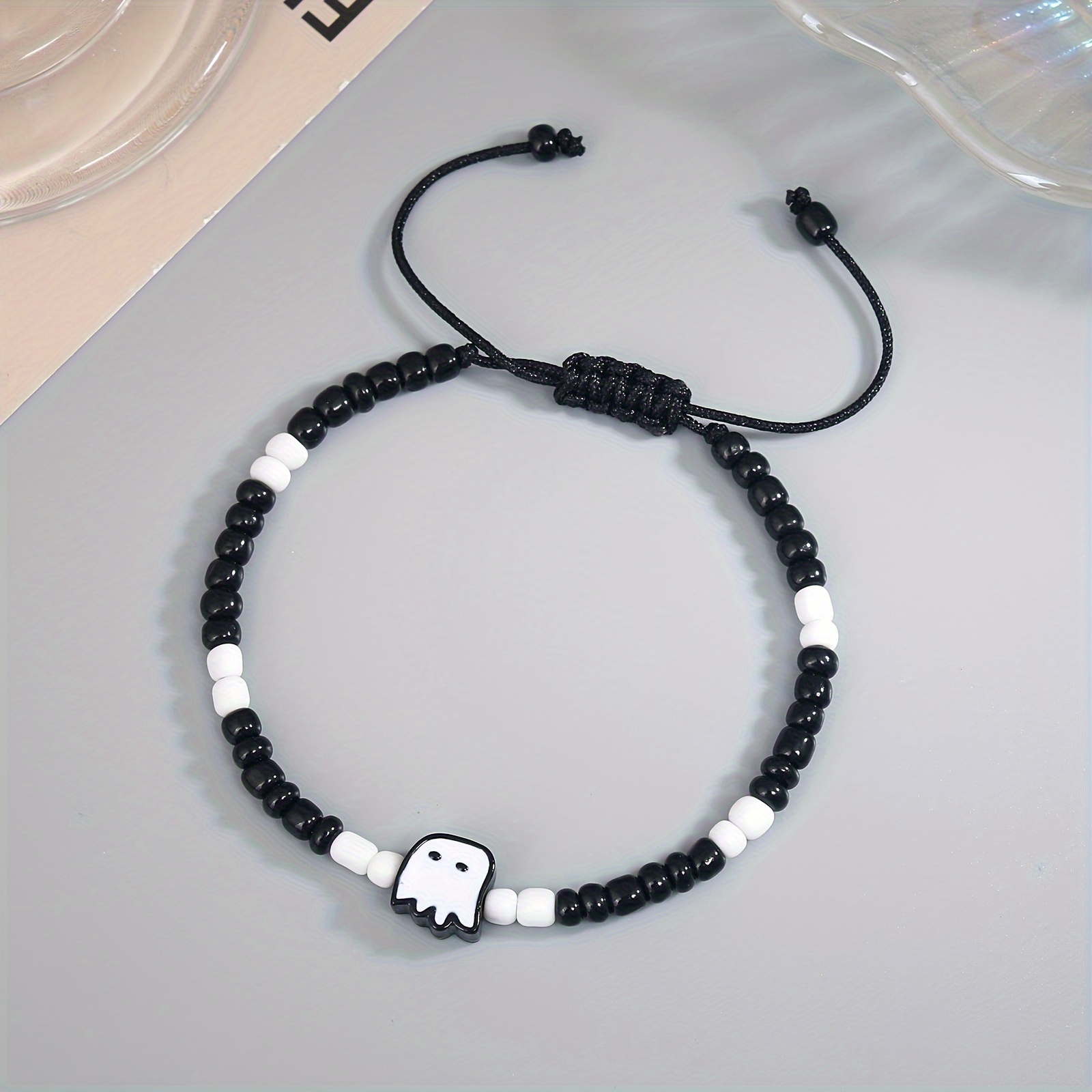 Halloween Black And White Small Beads Bracelet, Men Women's Bracelet ...