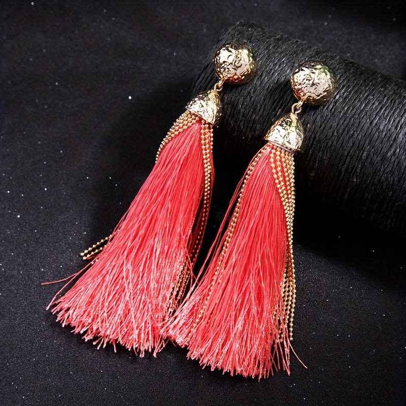 long tassel dangle earrings tiny ball design zinc alloy - Temu Australia