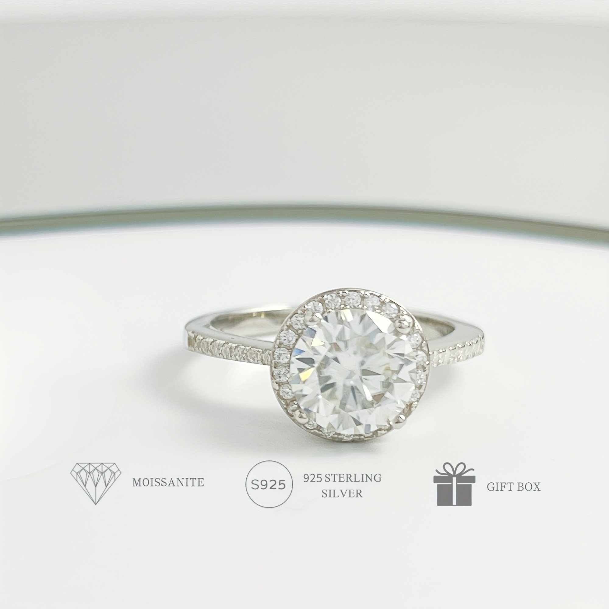 S925 Sterling Silver Luxurious Round Ring Inlaid Moissanite - Temu United Kingdom