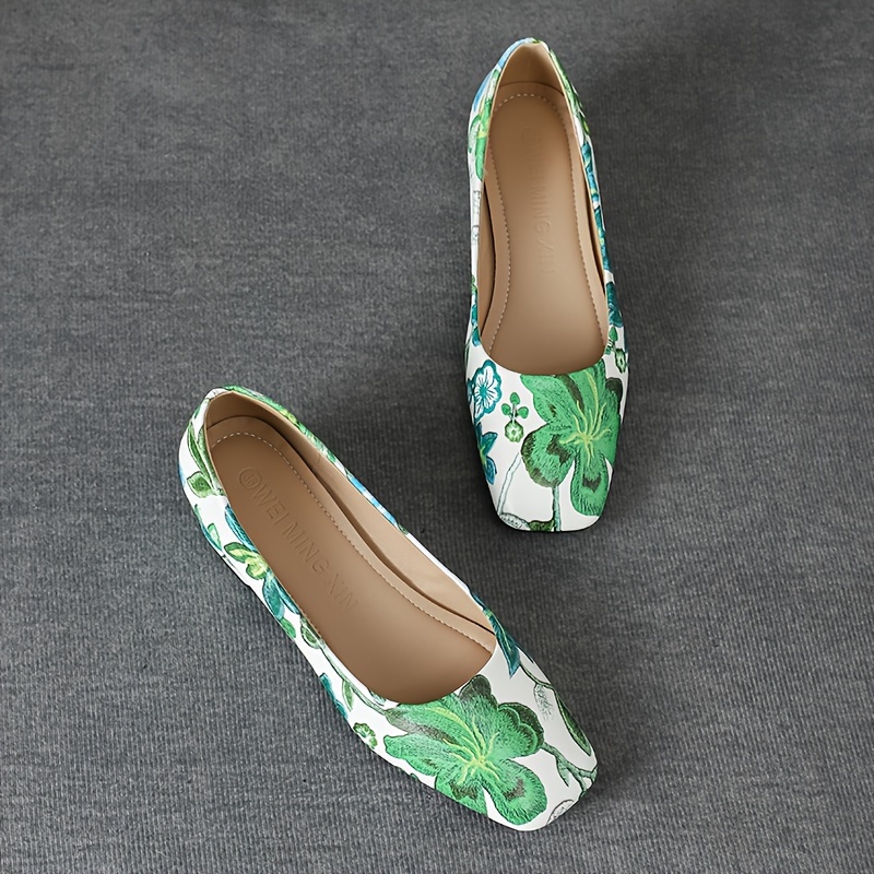 Womens Flower Pattern Chunky Heels Elegant Square Toe Dress - Temu ...