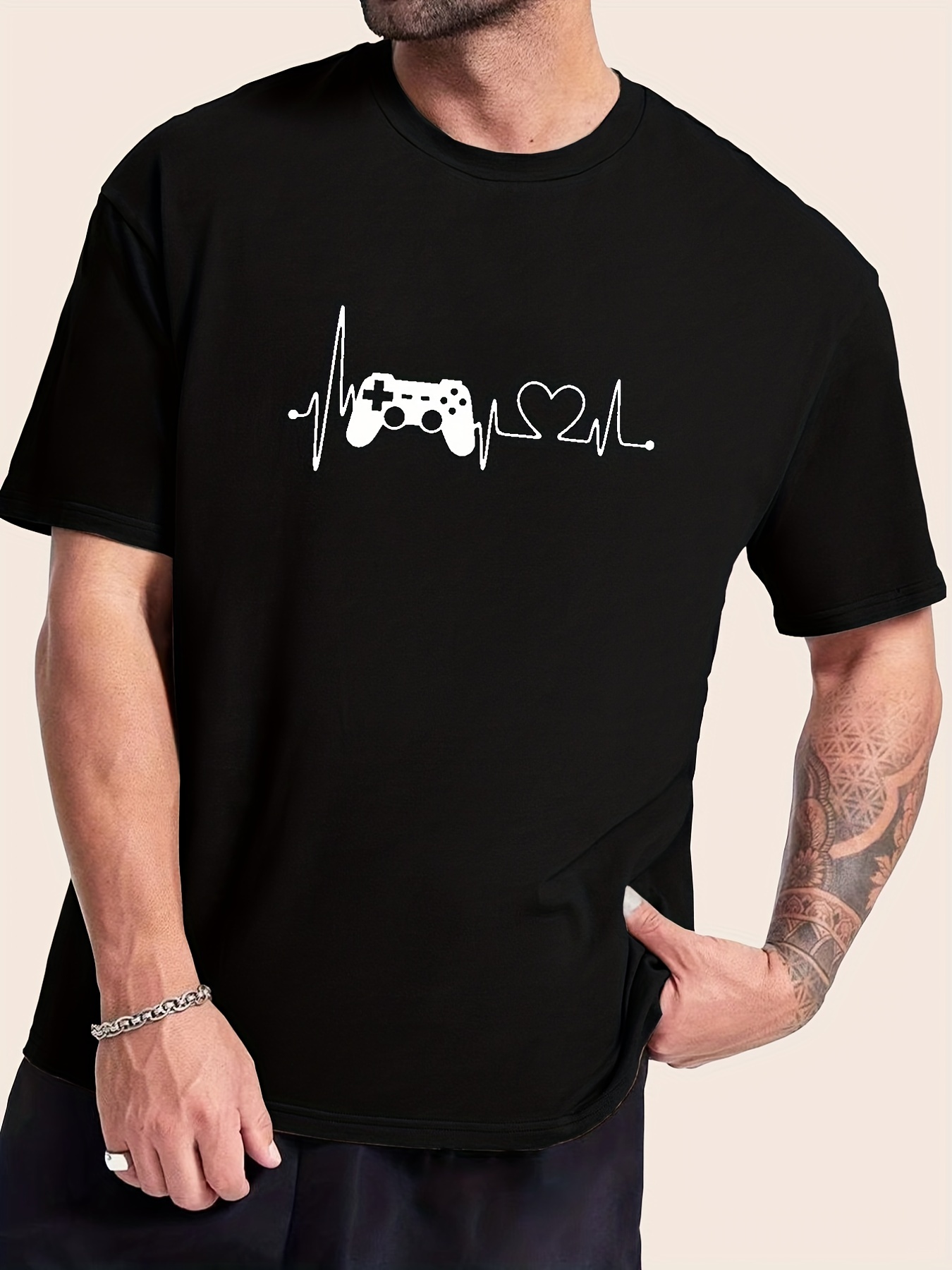 Plus Size Men's Game Heartbeat Casual Trendy Graphic Print - Temu New ...