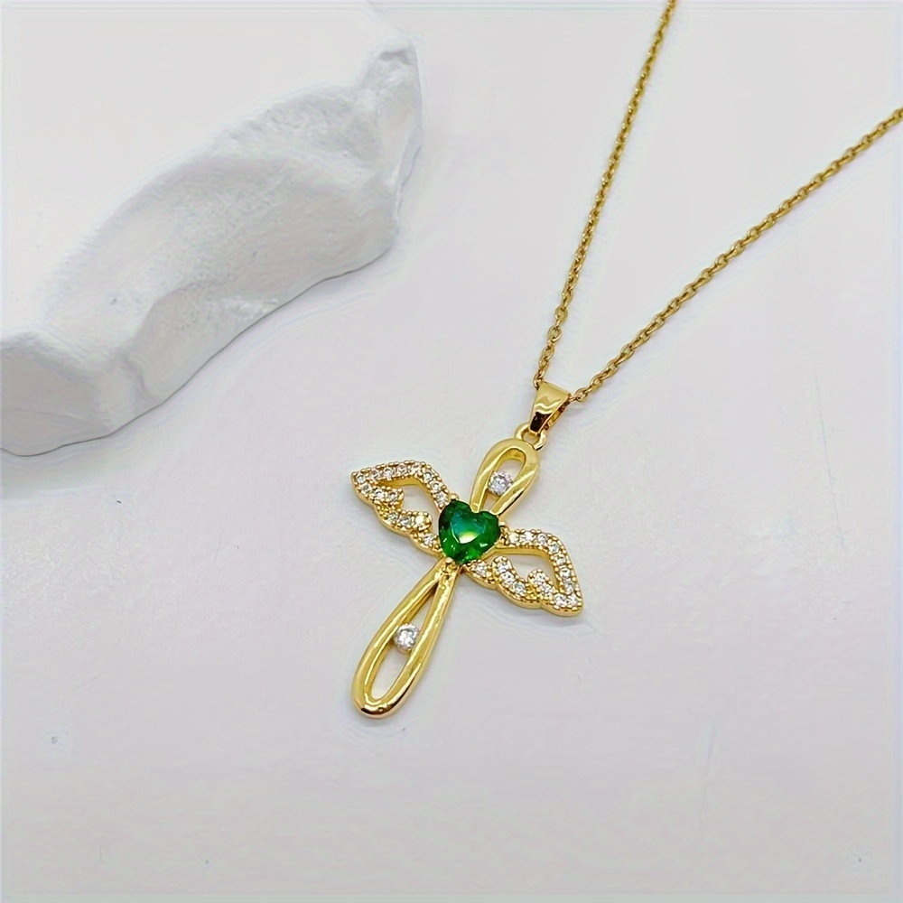 Gorgeous Angel Wings Cross Pendant Necklace Sparkling Bamboo - Temu ...