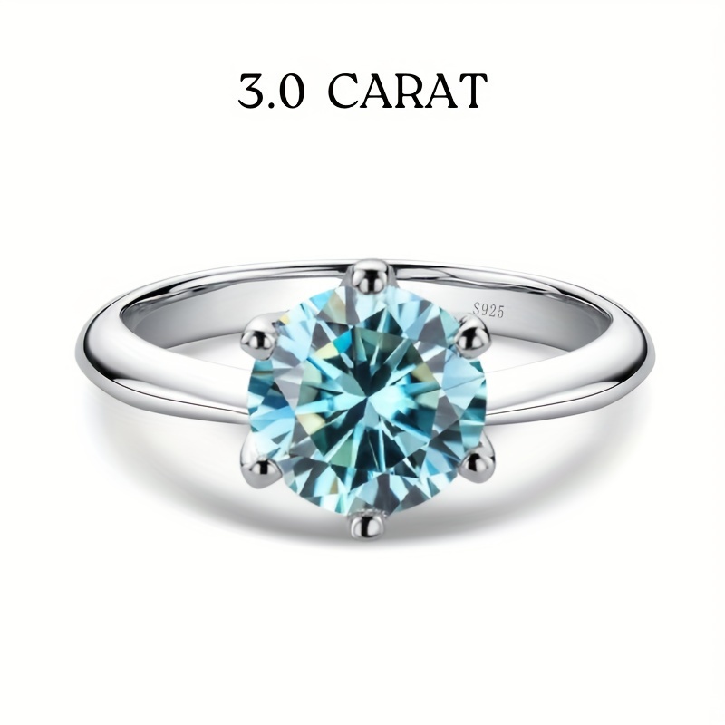 925 Sterling Silver Round Cut Light Blue Moissanite Ring - Temu United ...