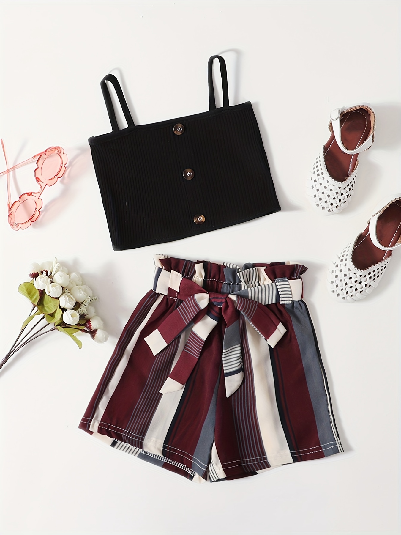 Girls Casual Trendy Cute Ribbed Cami Top Striped Shorts Set - Temu New ...