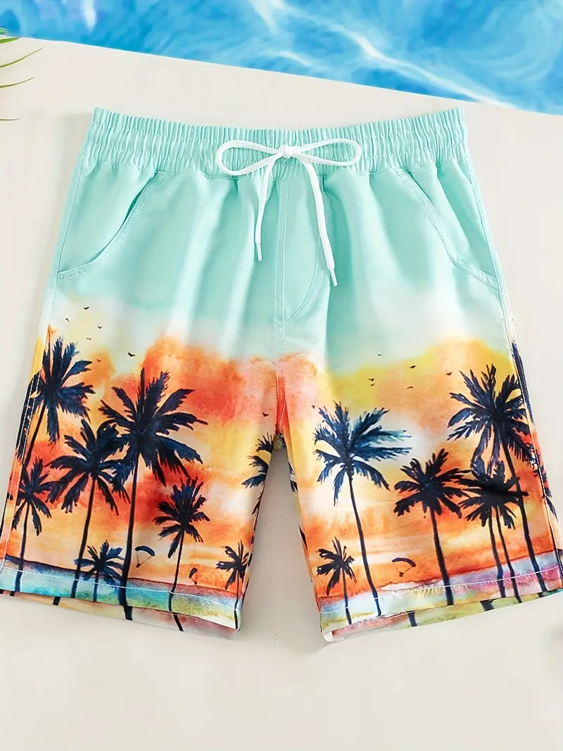 男の子用 ココナッツツリーパターン水泳パンツ 伸縮性 ビーチショーツ 夏休み用子供用水着 Temu Japan