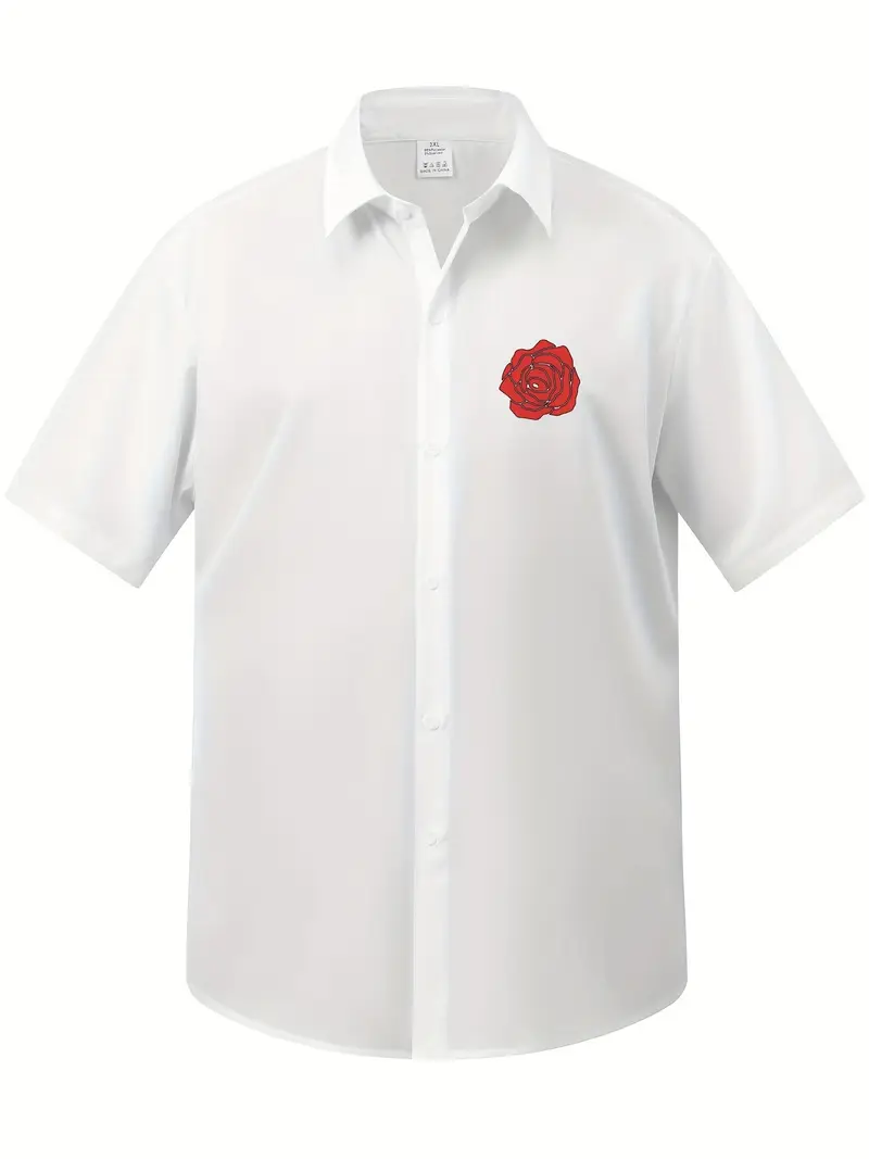 Plus Size Lapel Mens Rose Element Graphic Solid Color Button Temu