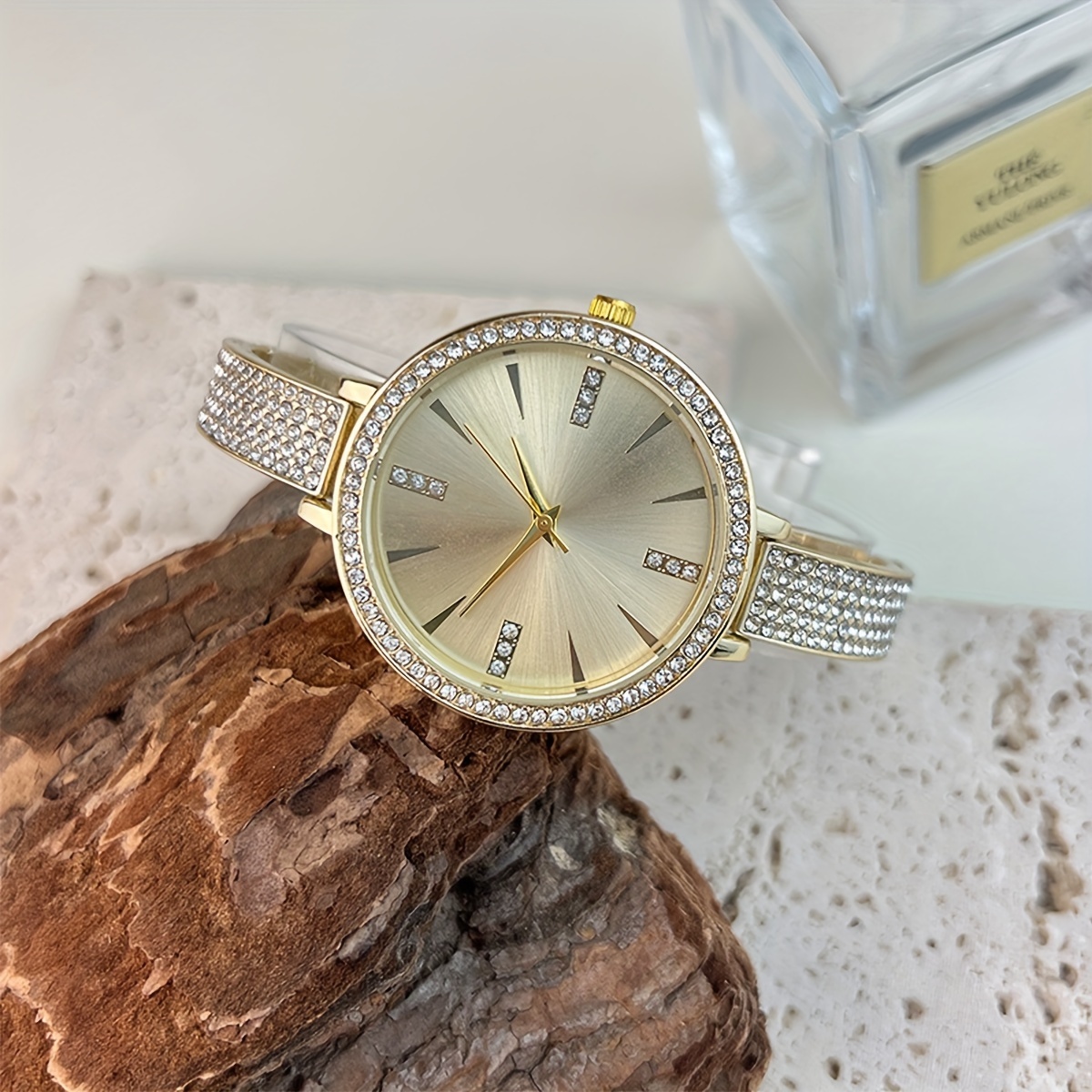 Women's Watch Luxury Rhinestone Quartz Watch Shiny Fashion - Temu Portugal