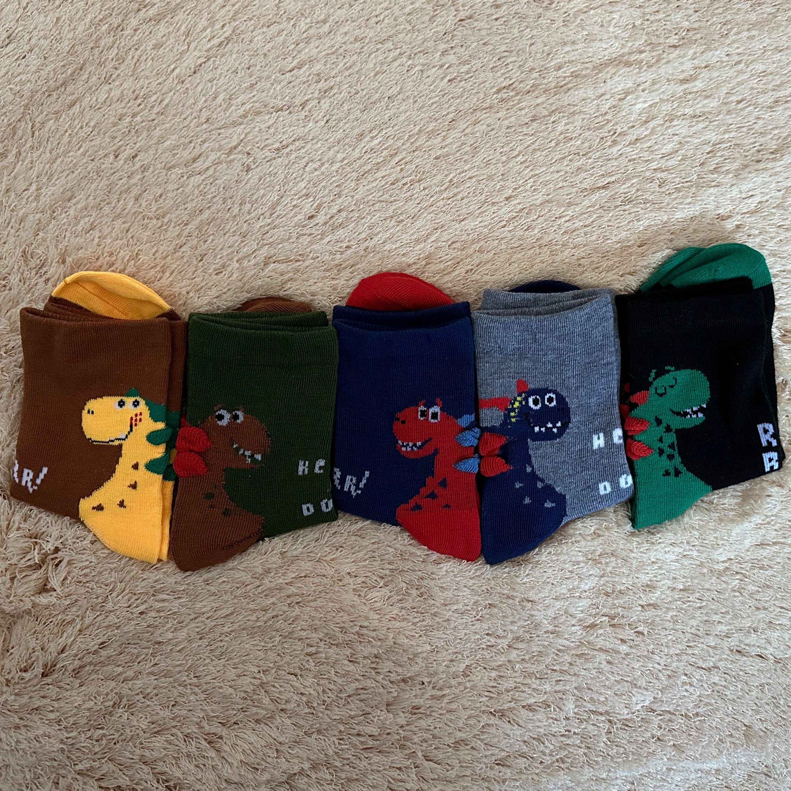 Boy's Trendy Cartoon Dinosaur Pattern Crew Socks Cotton - Temu Australia
