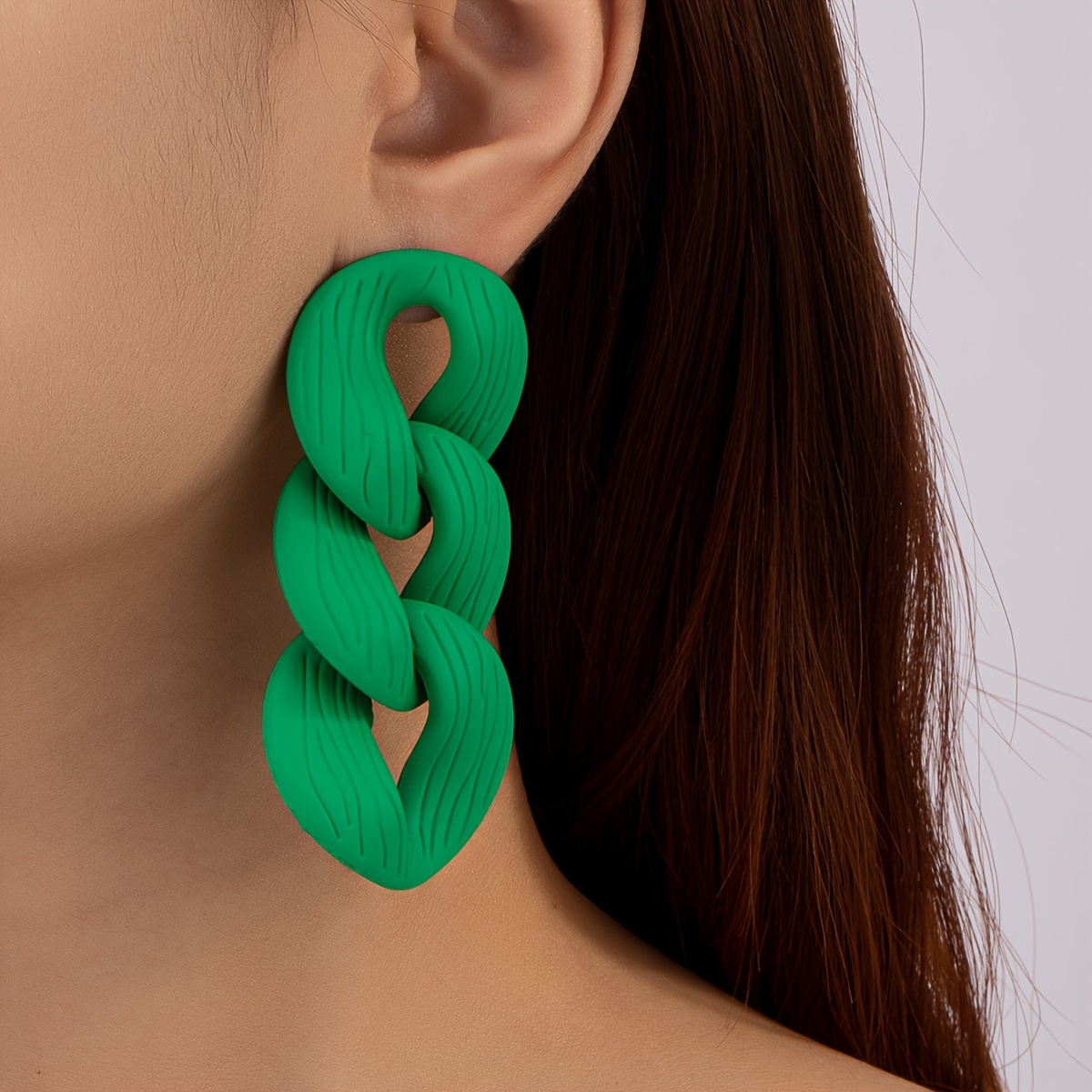 Exaggerated Green Chain Design Dangle Earrings Punk Vacation - Temu ...